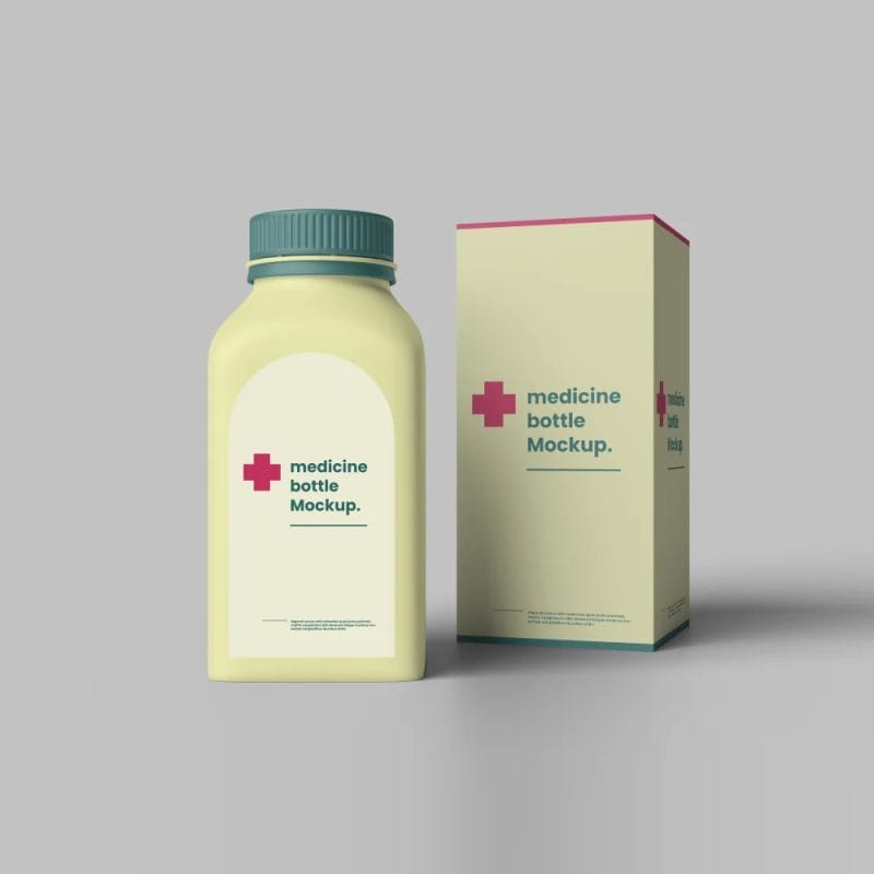 Free Standing Box And Bottle Mockup PSD