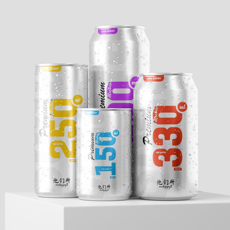 Free Multisize Beer Can Mockup Template PSD