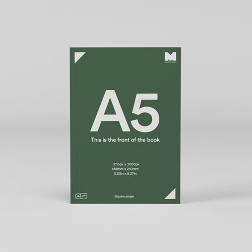 Free A5 Book Standing Mockup PSD