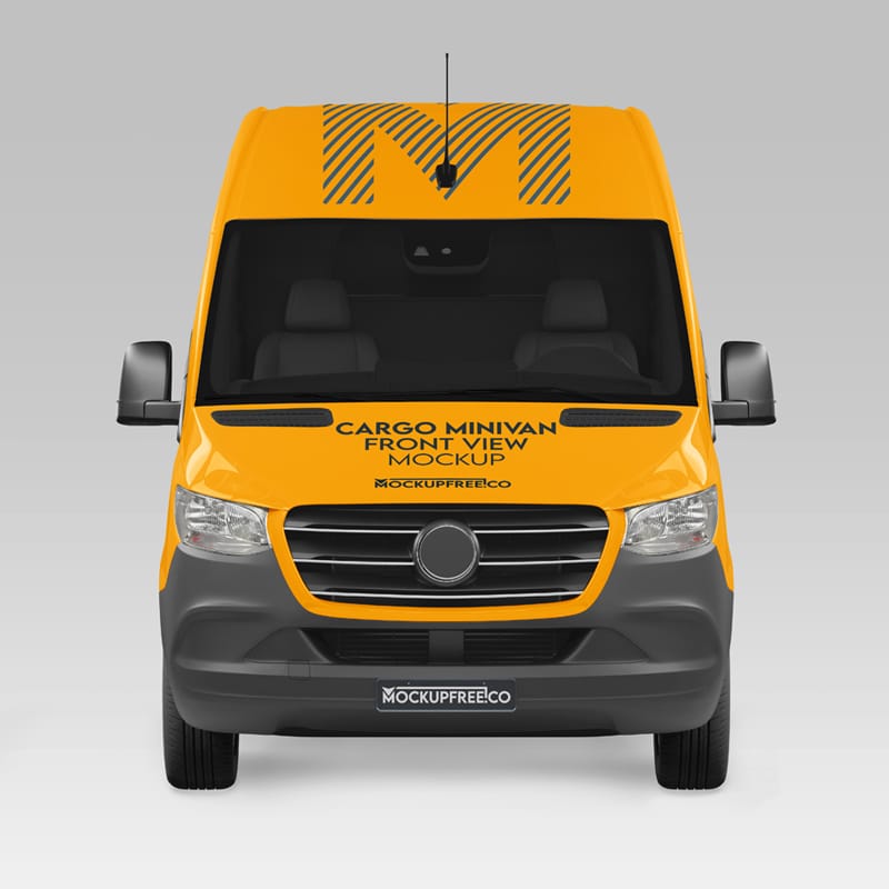 Free Cargo Minivan Front View Mockup PSD