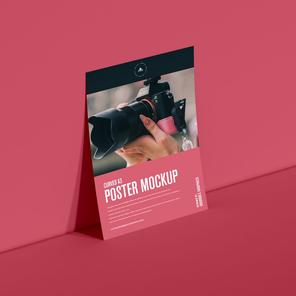 Free Curved A3 Poster Mockup PSD