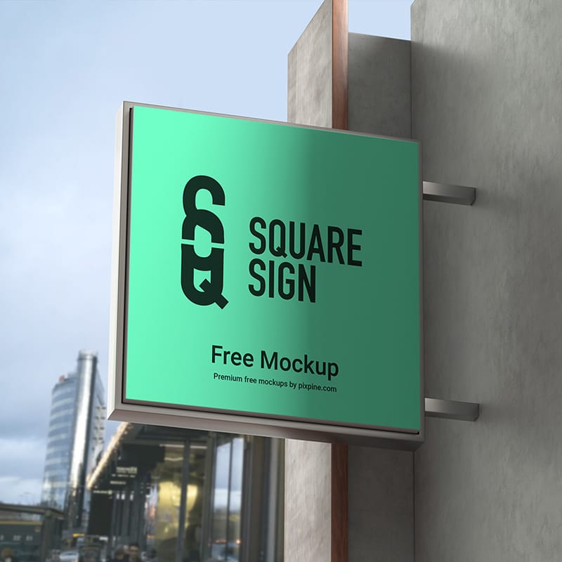 Free Outdoor Square Logo Signage Mockup PSD