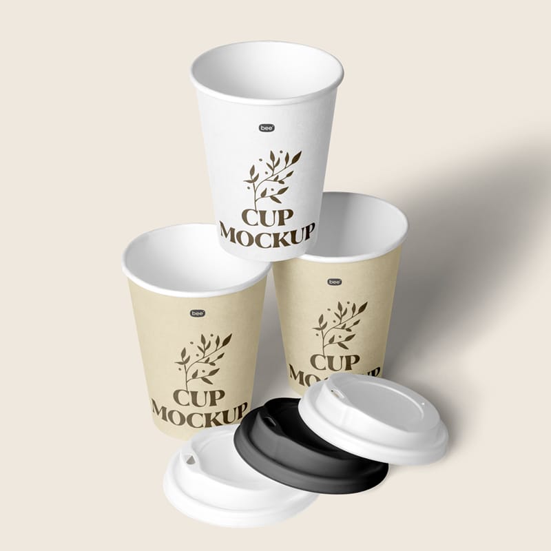 Free Perspective Paper Cup Stack Mockups PSD