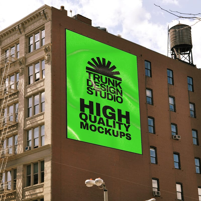 Free Banner On Building Mockup PSD