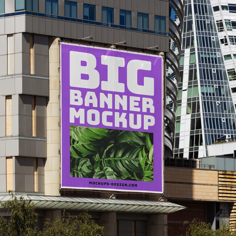 Free Large Banner On The Building Mockup PSD