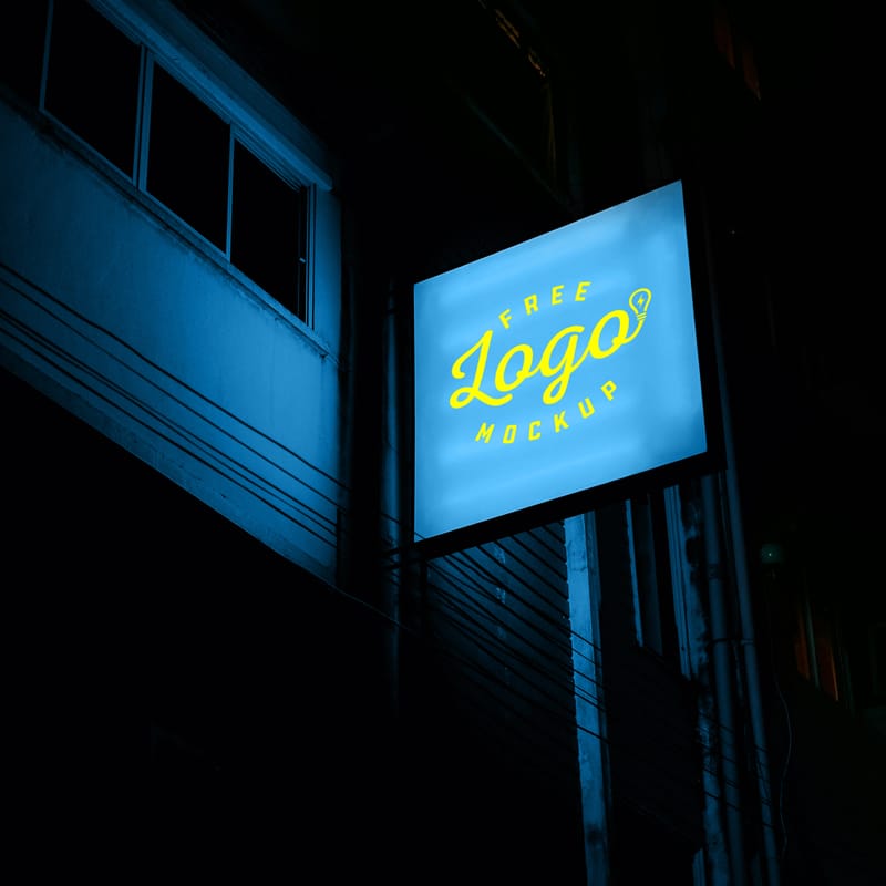 Free Night View Backlit Signboard Mockup Template PSD