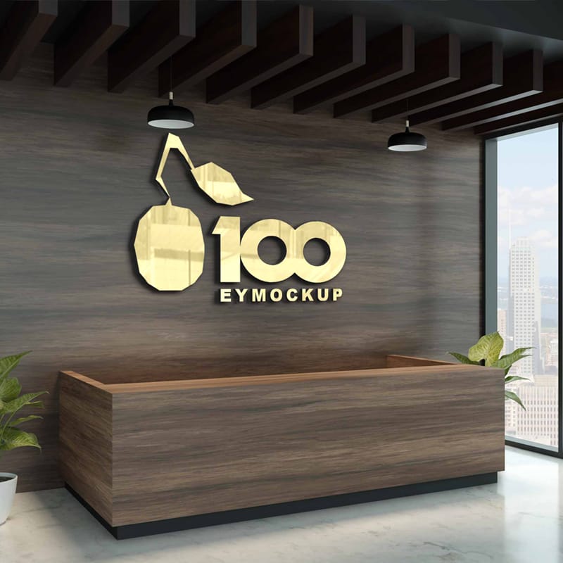 Free Wood Reception Logo Mockup PSD
