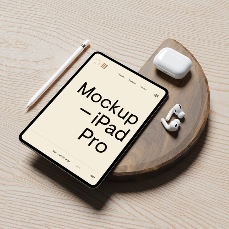 Free IPad Pro With Accessories Mockup PSD