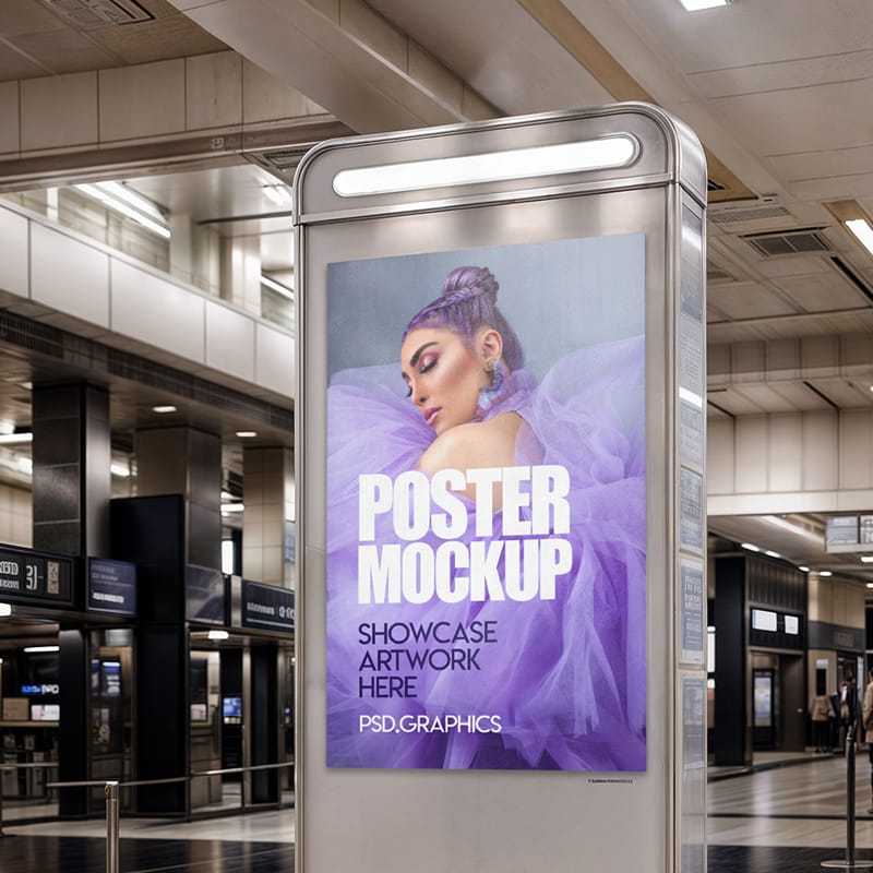 Free Metro Station Poster Billboard Mockup PSD