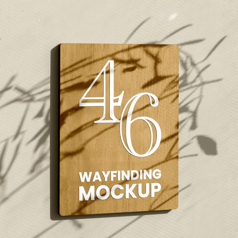 Free Wayfinding Wooden Sign Mockup PSD