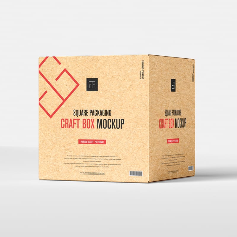 Free Square Packaging Craft Box Mockup PSD