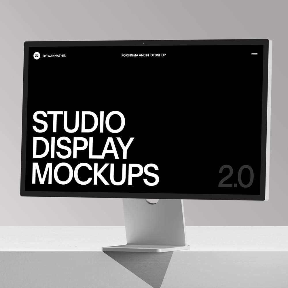 Free Studio Display Mockup On Shelf PSD