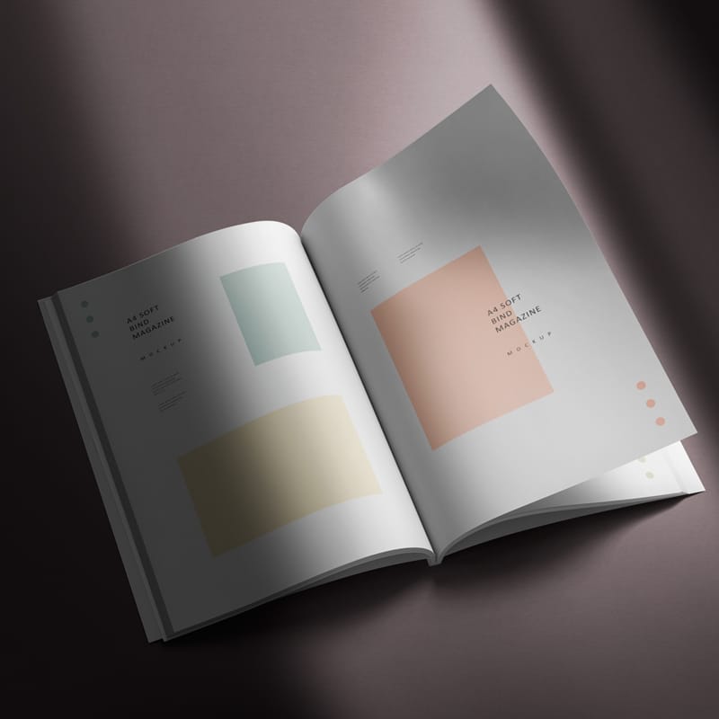 Free A4 Soft Bind Magazine Mockup Template PSD