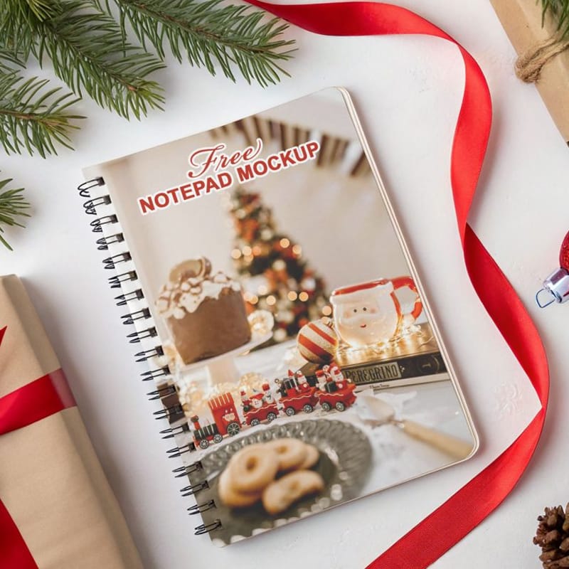Free Christmas Themed Notepad Mockup PSD