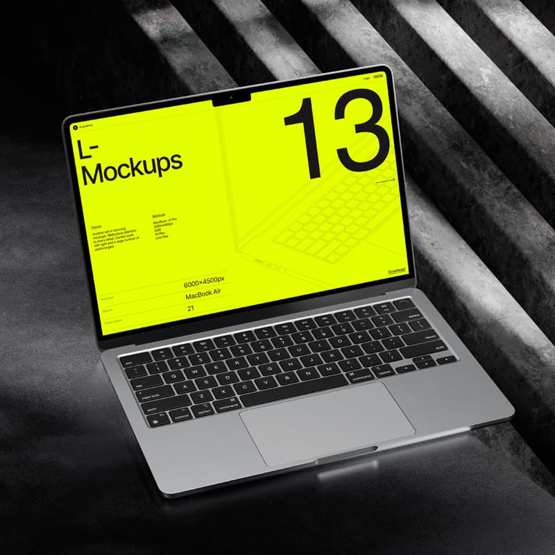 Free Realistic MacBook Air Mockup With Minimalist Display PSD