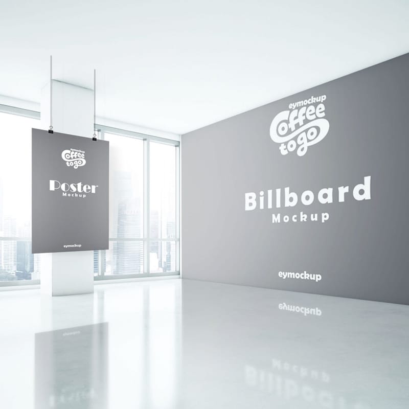Free Small Billboard With Poster Mockup PSD