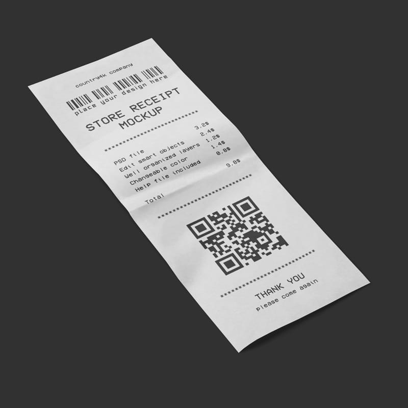 Free Store Receipt Mockup Set PSD