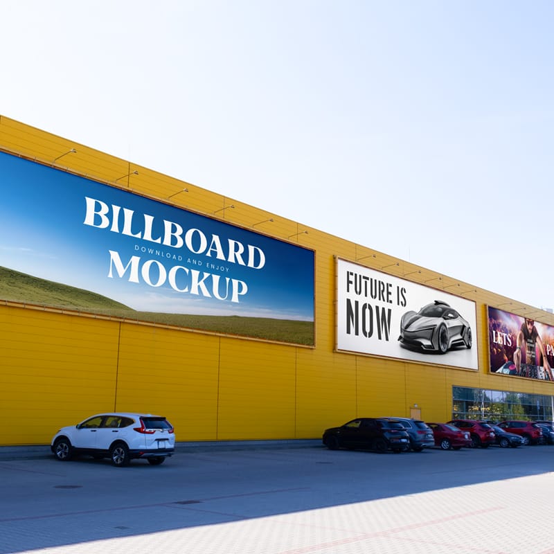 Free Billboards On Big Building Mockup PSD