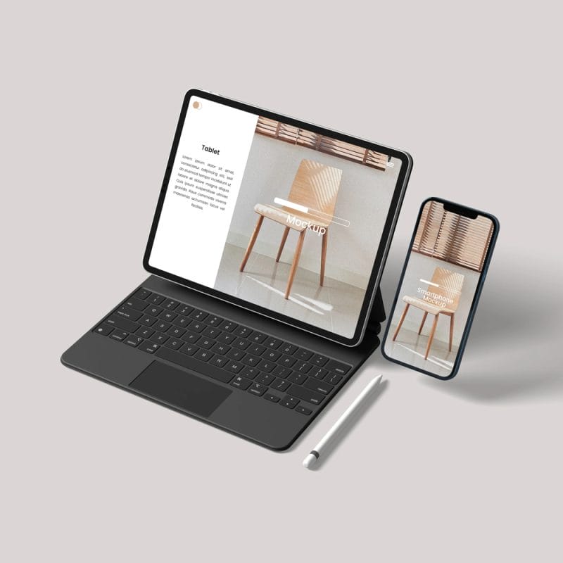 Free M1 Tablet With Smartphone Mockup PSD