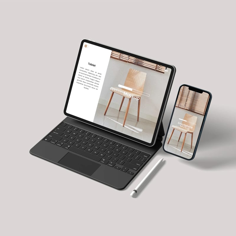 Free M1 Tablet With Smartphone Mockup PSD