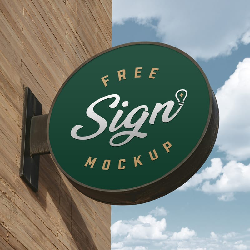 Free Round Shop Signage Mockup Template PSD