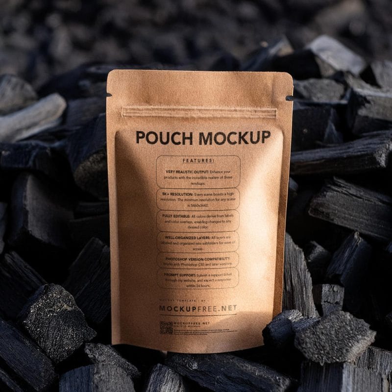 Free Craft Paper Pouch Mockup On Charcoal PSD