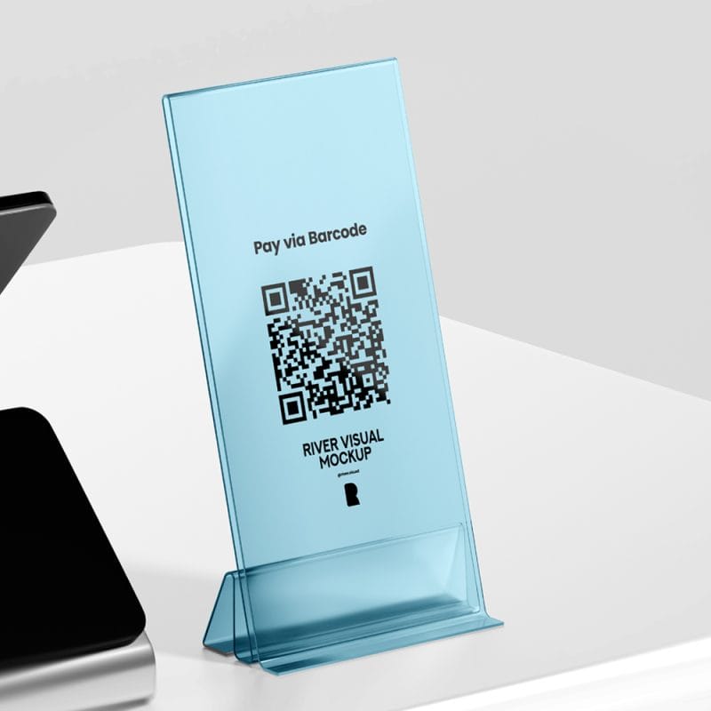 Free QR Code Signage Standing Mockup PSD