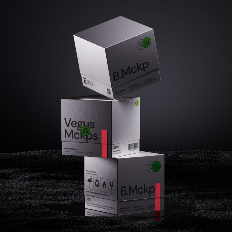 Free Sleek Metallic Box Package Mockup PSD