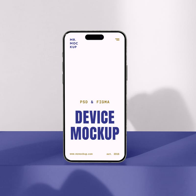 Free Front View Standing IPhone 16 Pro Mockup PSD