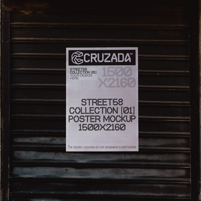 Free Poster On Metal Roller Shutter Mockup PSD