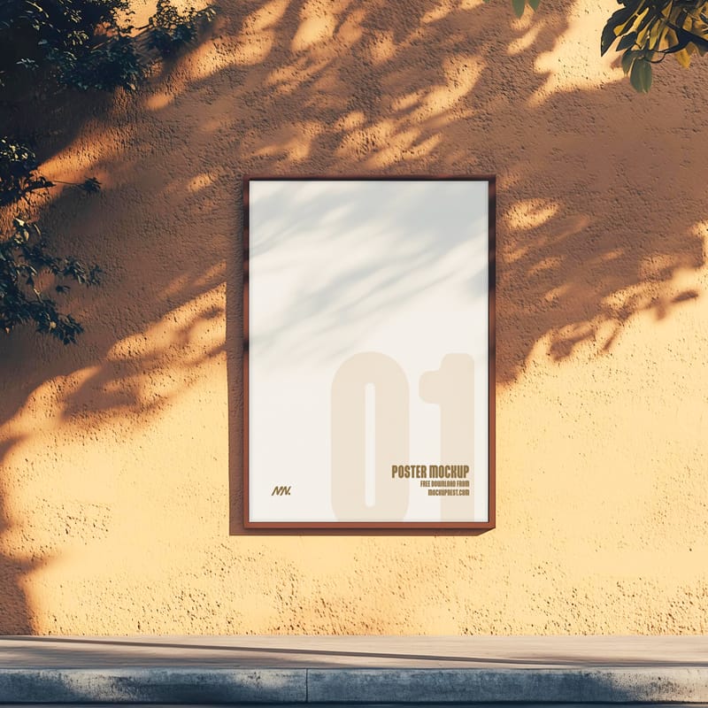 Free A2 Outdoor Poster Mockup On Yellow Background Wall PSD