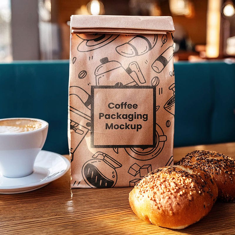 Free Coffee Packaging Mockup With Restaurant Vibe PSD
