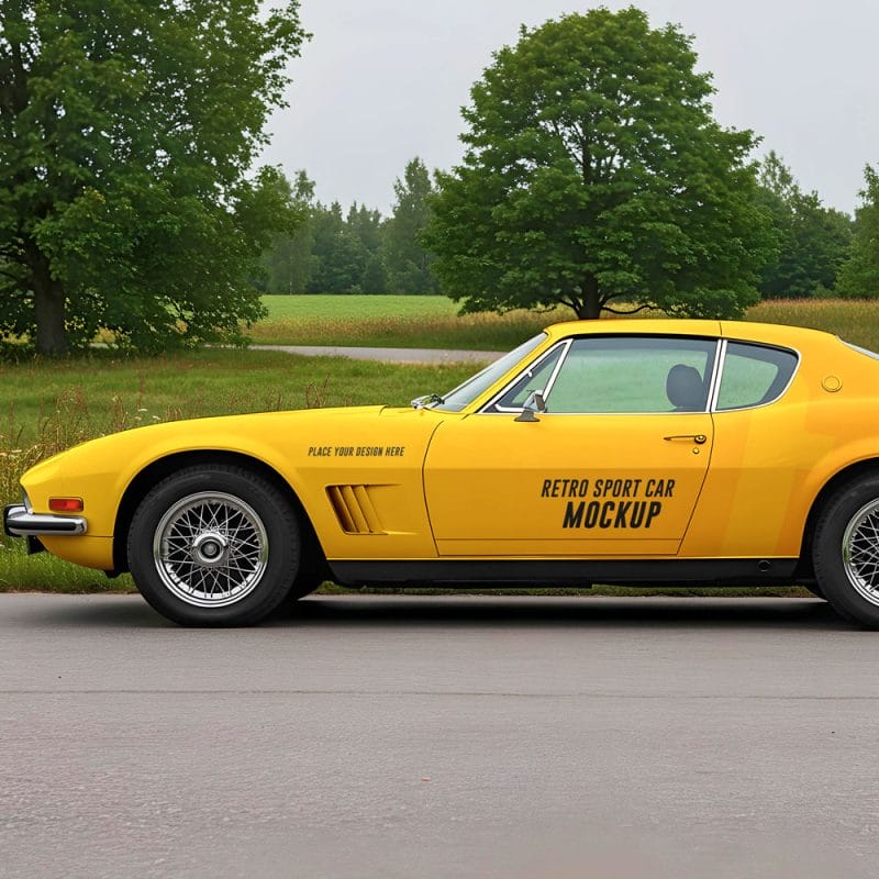 Free Retro Sport Car Mockup PSD
