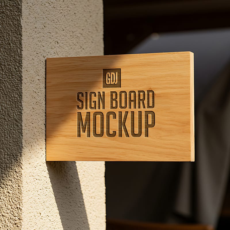 Free Wooden Sign Board Mockup With Logo PSD