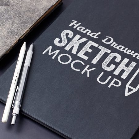 Free Hand Drawn Sketch Book Mockup PSD