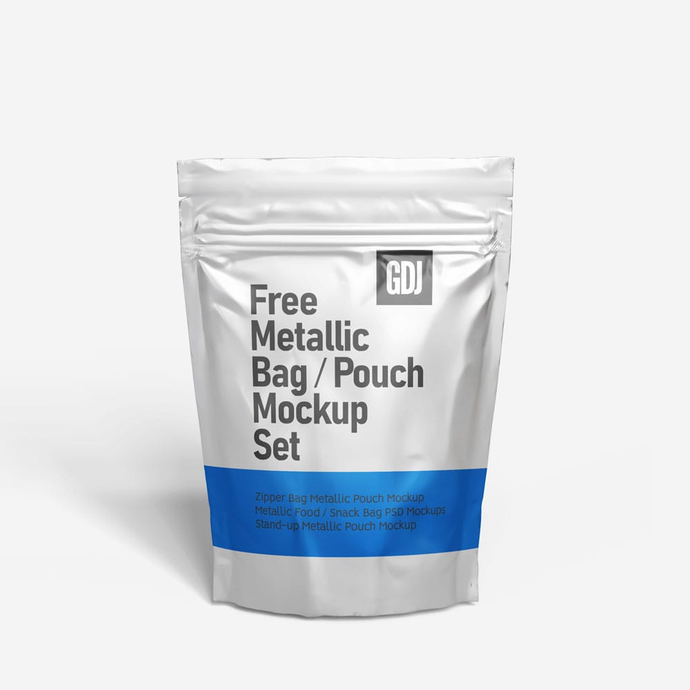 Free High-Quality Metallic Pouch Mockup Set PSD