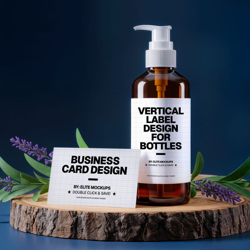 Free Vertical Label And Business Card Mockup Set PSD