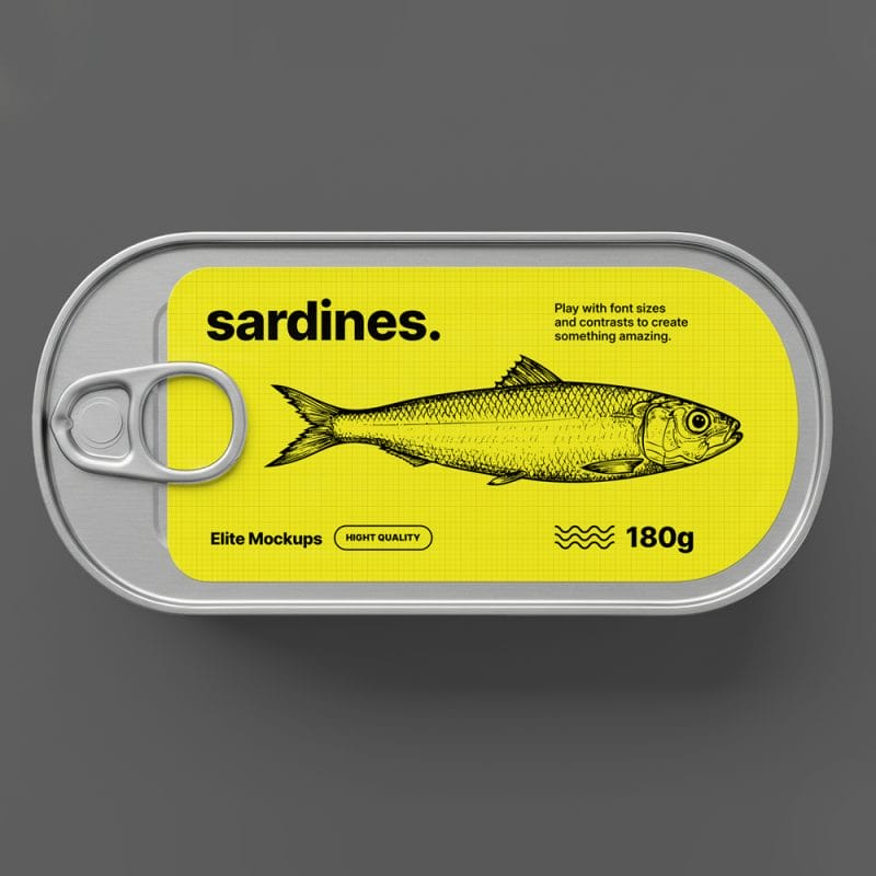Free Top-View Sardine Can Mockup For Clean Label Design PSD
