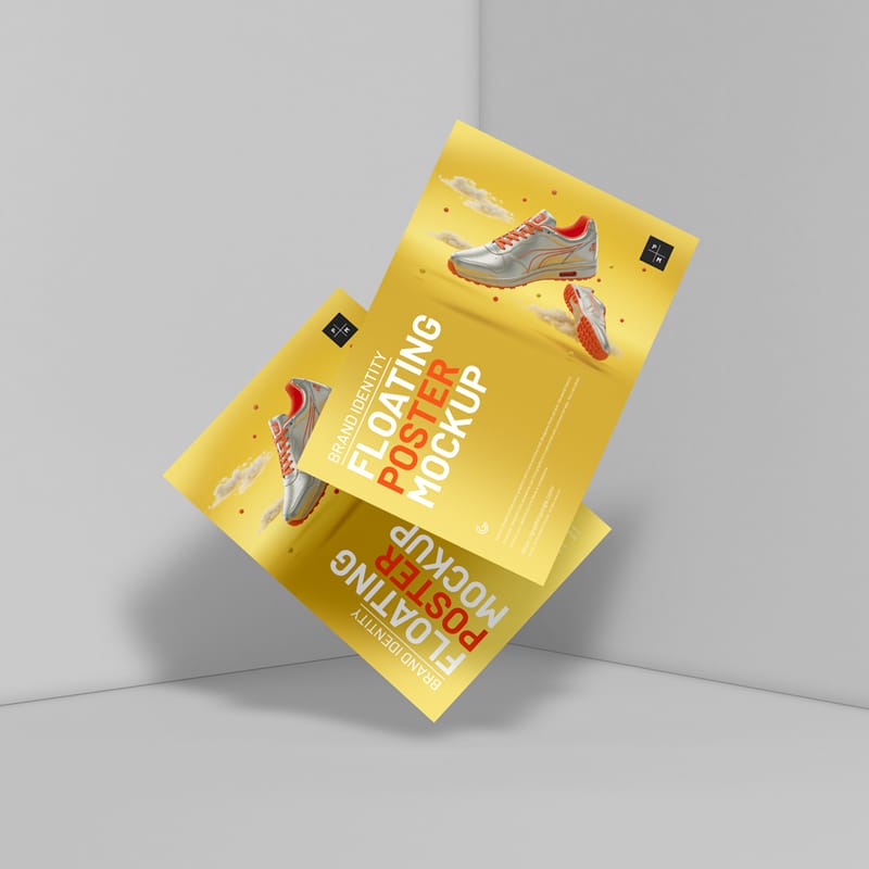 Free Brand Identity Floating Poster Mockup PSD