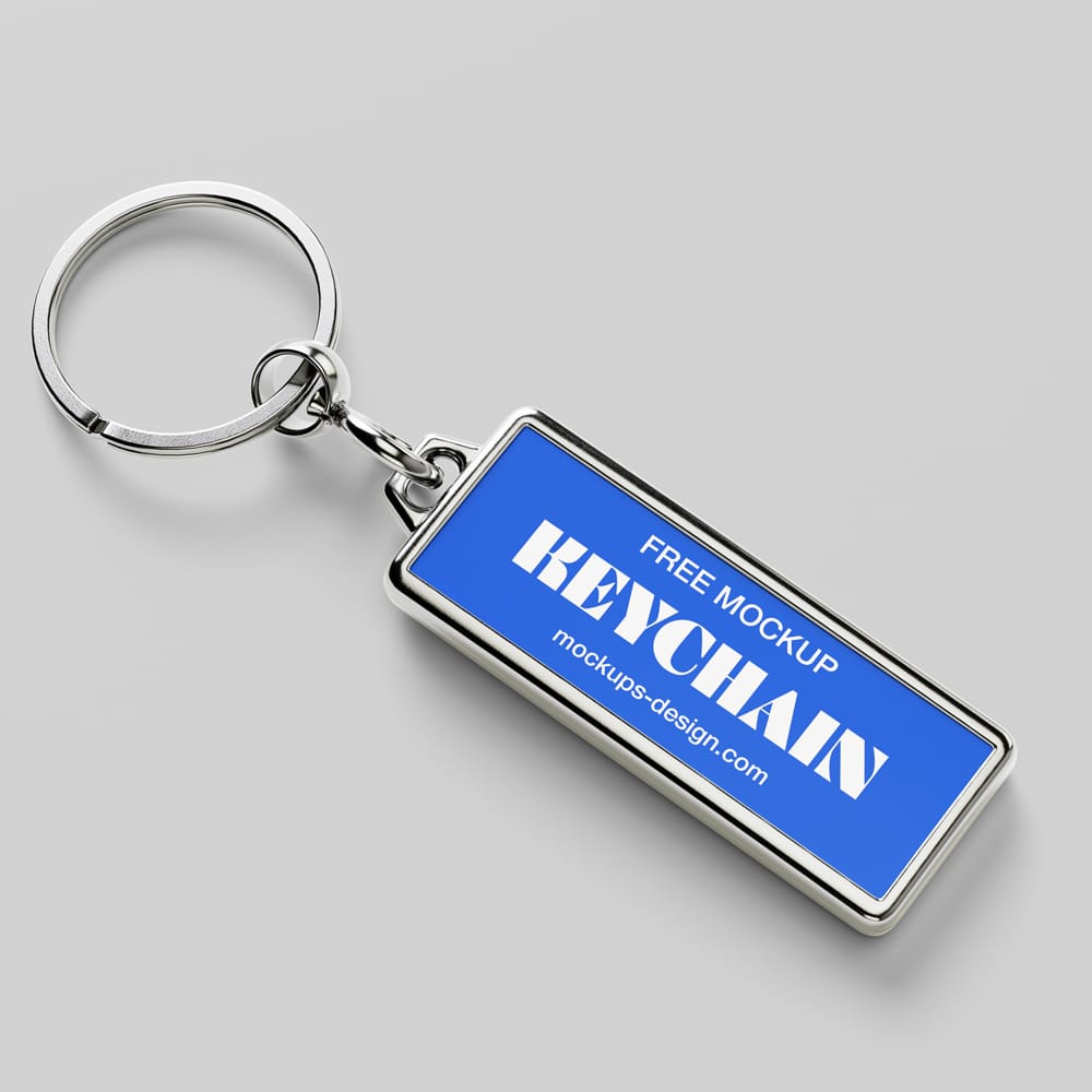 Free Metallic Rectangle Keychain Mockup PSD