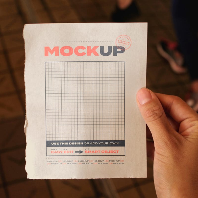 Fee Paper Hold By Hand Mockup PSD