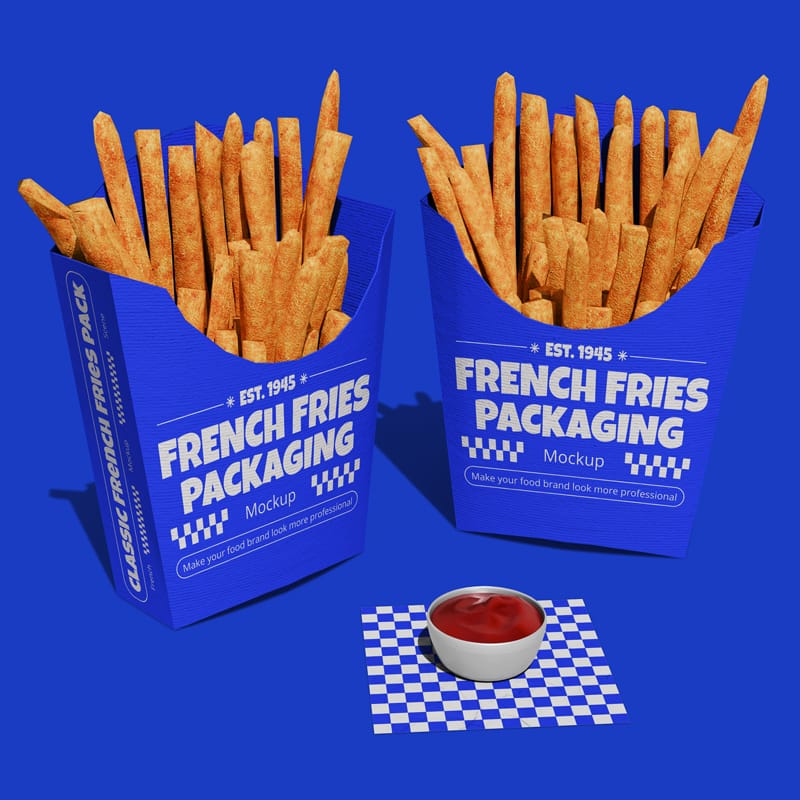 Free French Fries Branding And Packaging Mockup PSD