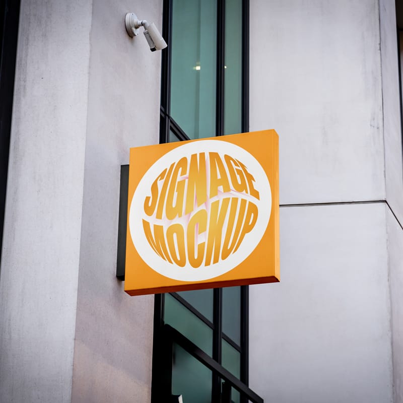 Free Hanging Square Signage Mockup PSD