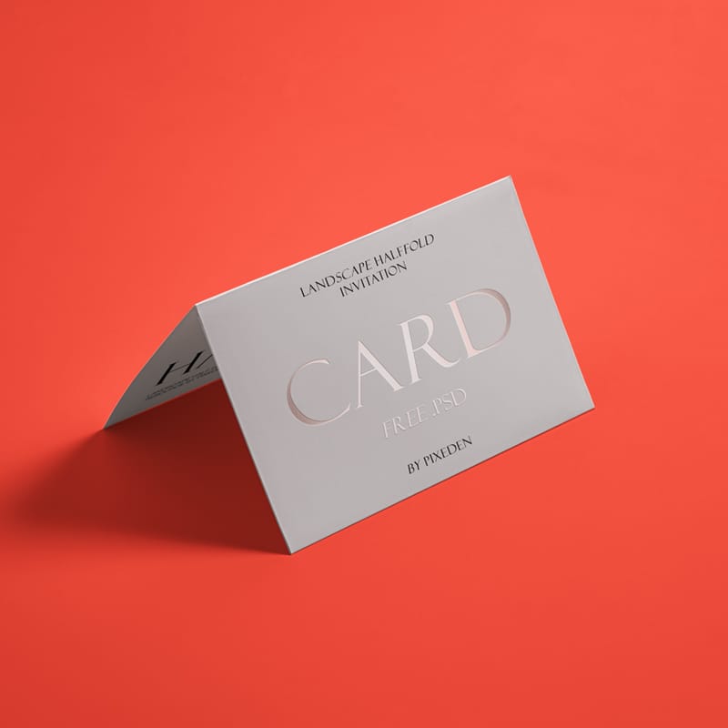 Free Landscape Half Fold Invitation Card Mockup PSD