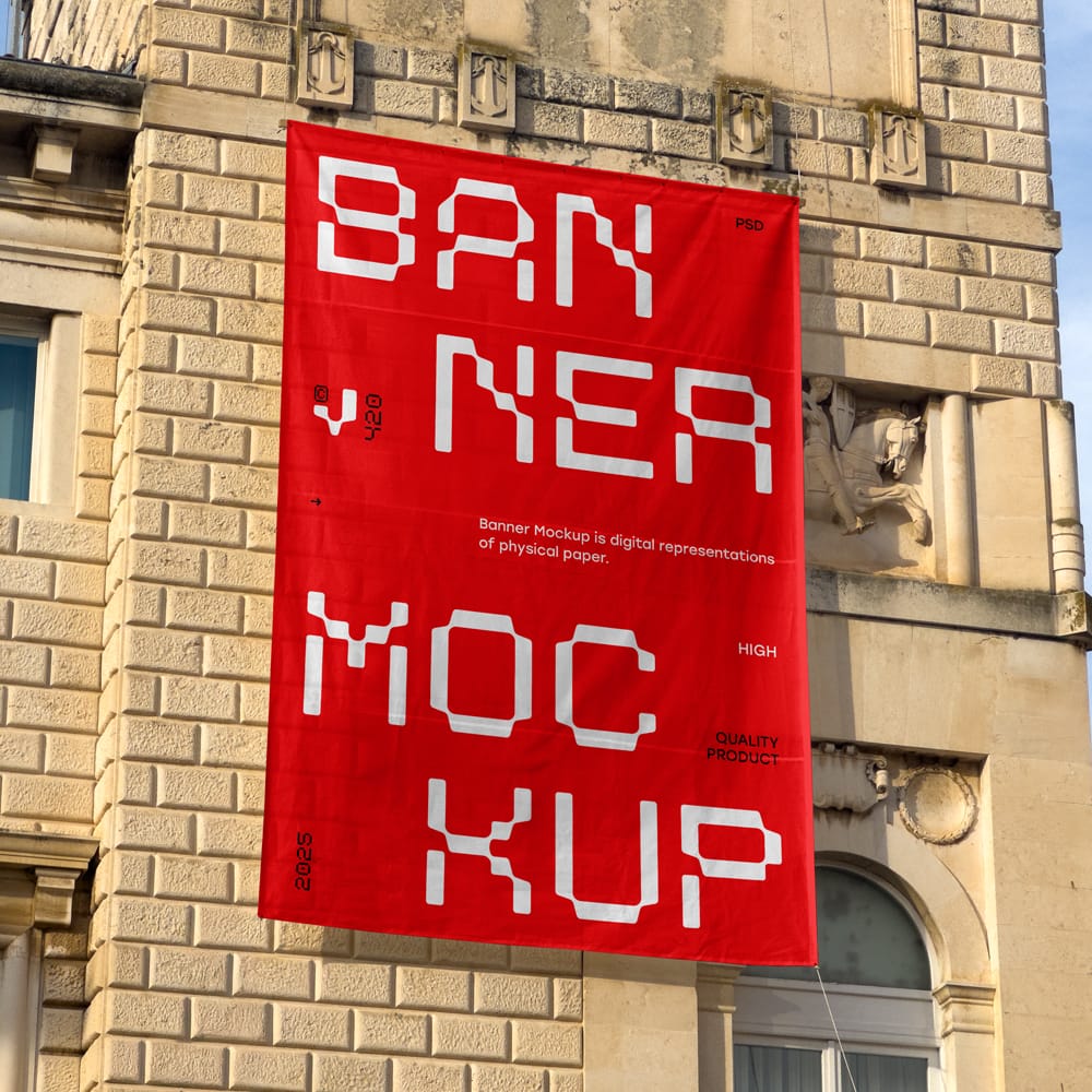 Free Banner On Old Building Mockup PSD