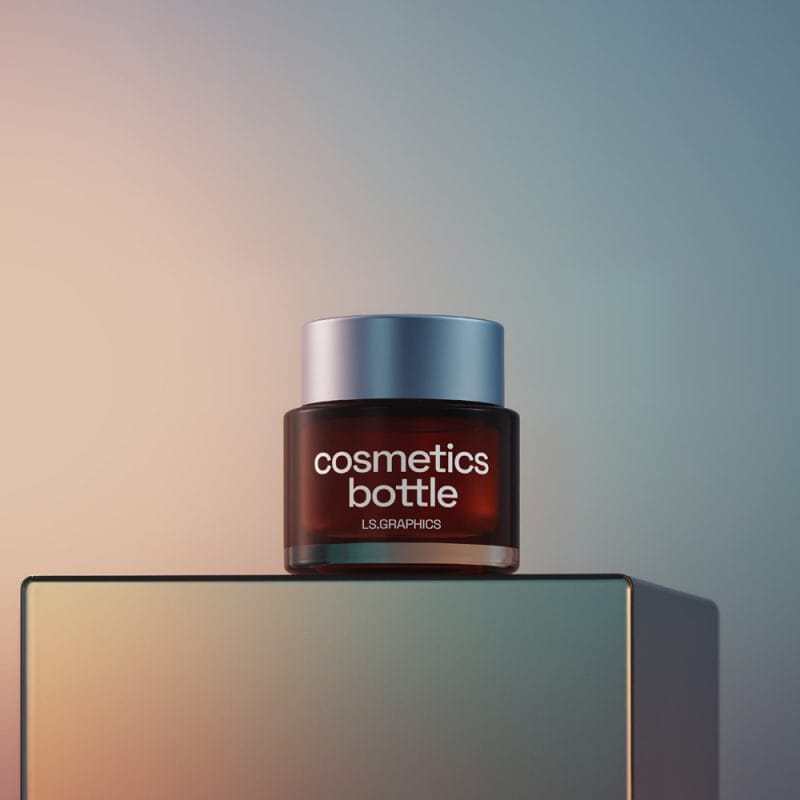 Free Cosmetics Jar Mockup On Gradient Pedestal PSD