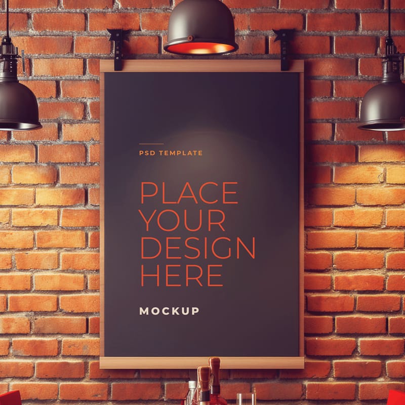 Free Rustic Restaurant Interior Poster Mockup PSD