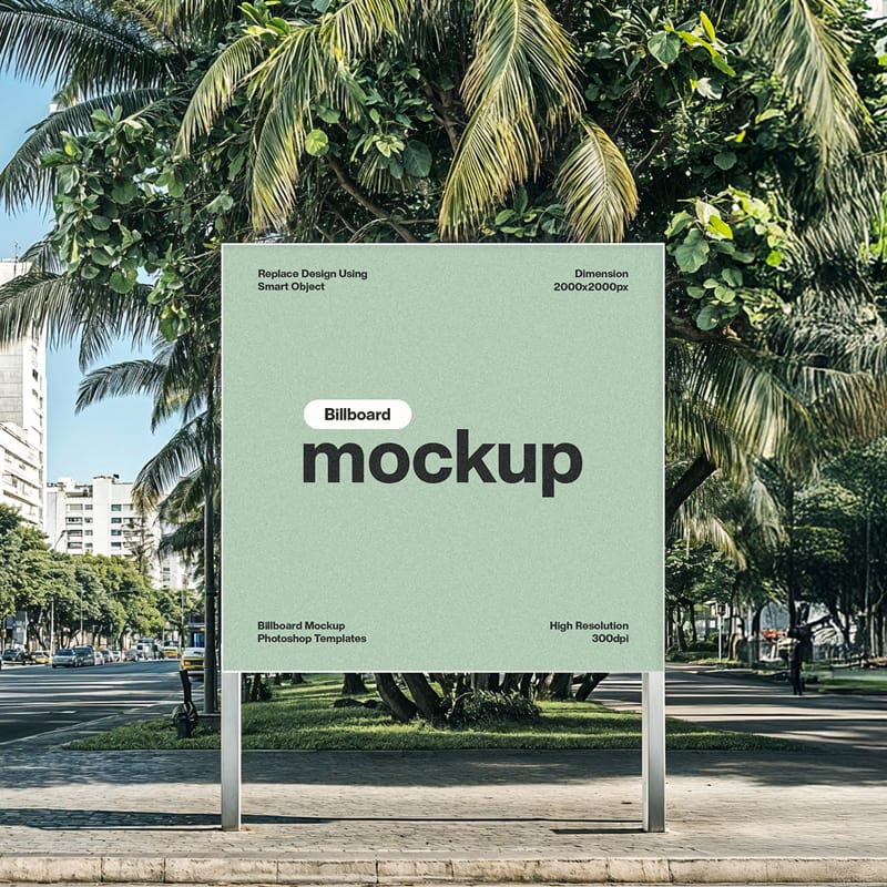 Free Billboard With Tree Background Mockup PSD