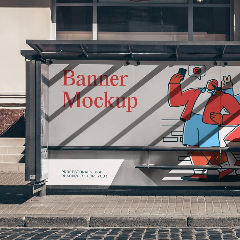 Free Bus Stop Advert Banner Mockup PSD