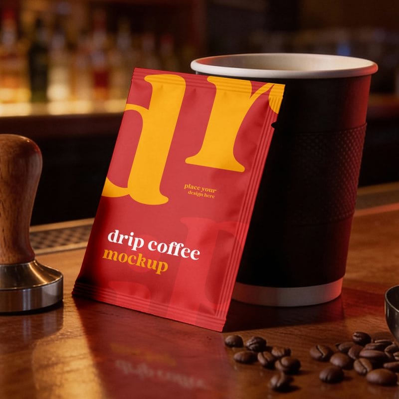 Free Drip Coffee Package Mockup Template PSD